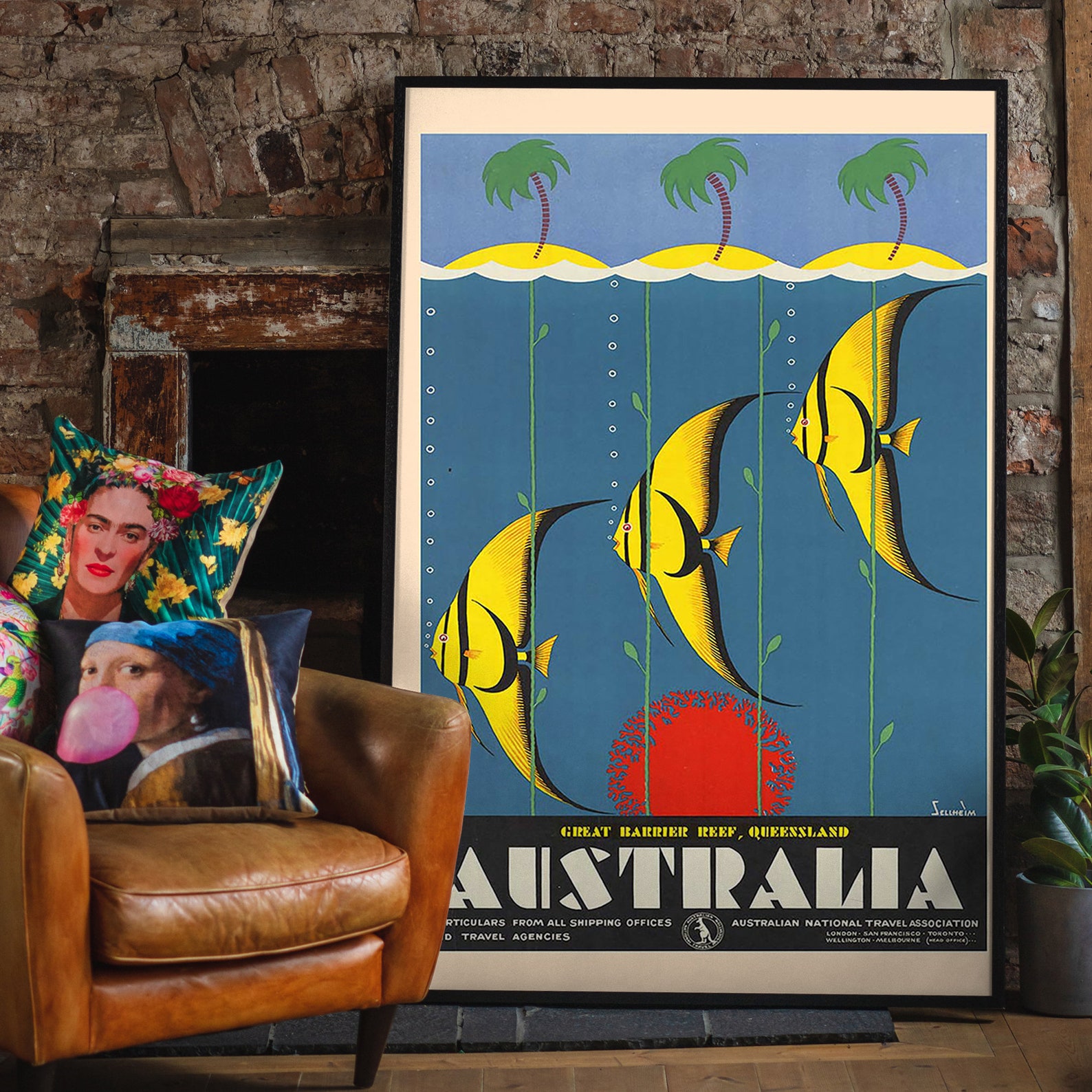 Australia Travel Poster, Great Barrier Reef Illustration, Antique ...