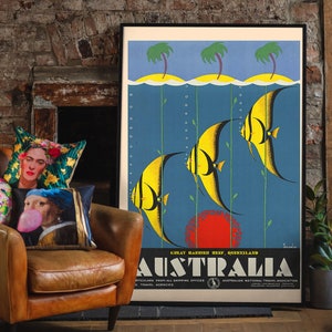 Australia Travel Poster, Great Barrier Reef Illustration, Antique ...