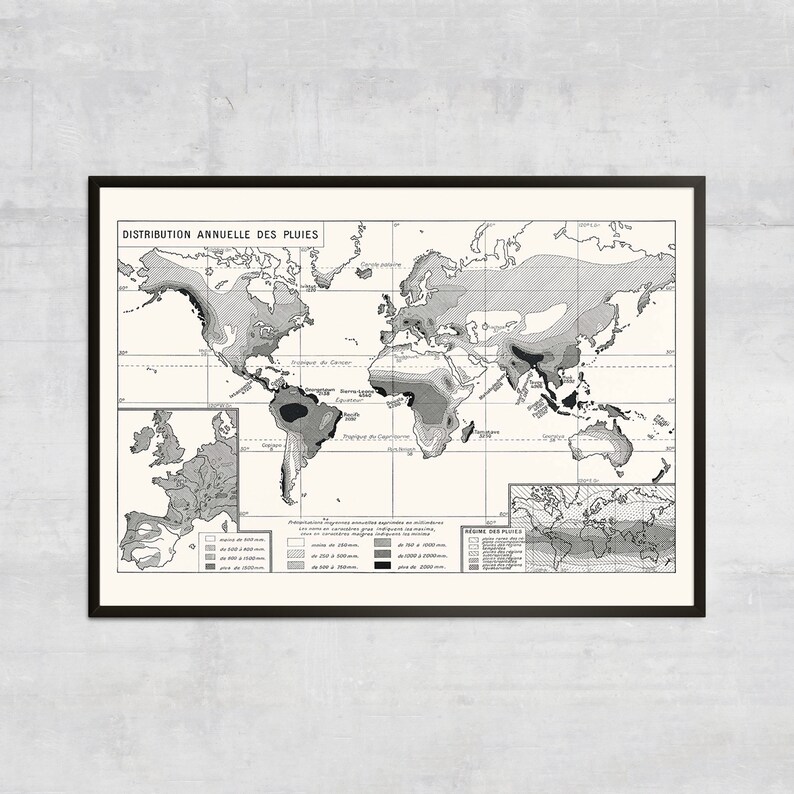 Vintage World Map Antique Map Illustration Weather Chart - Etsy