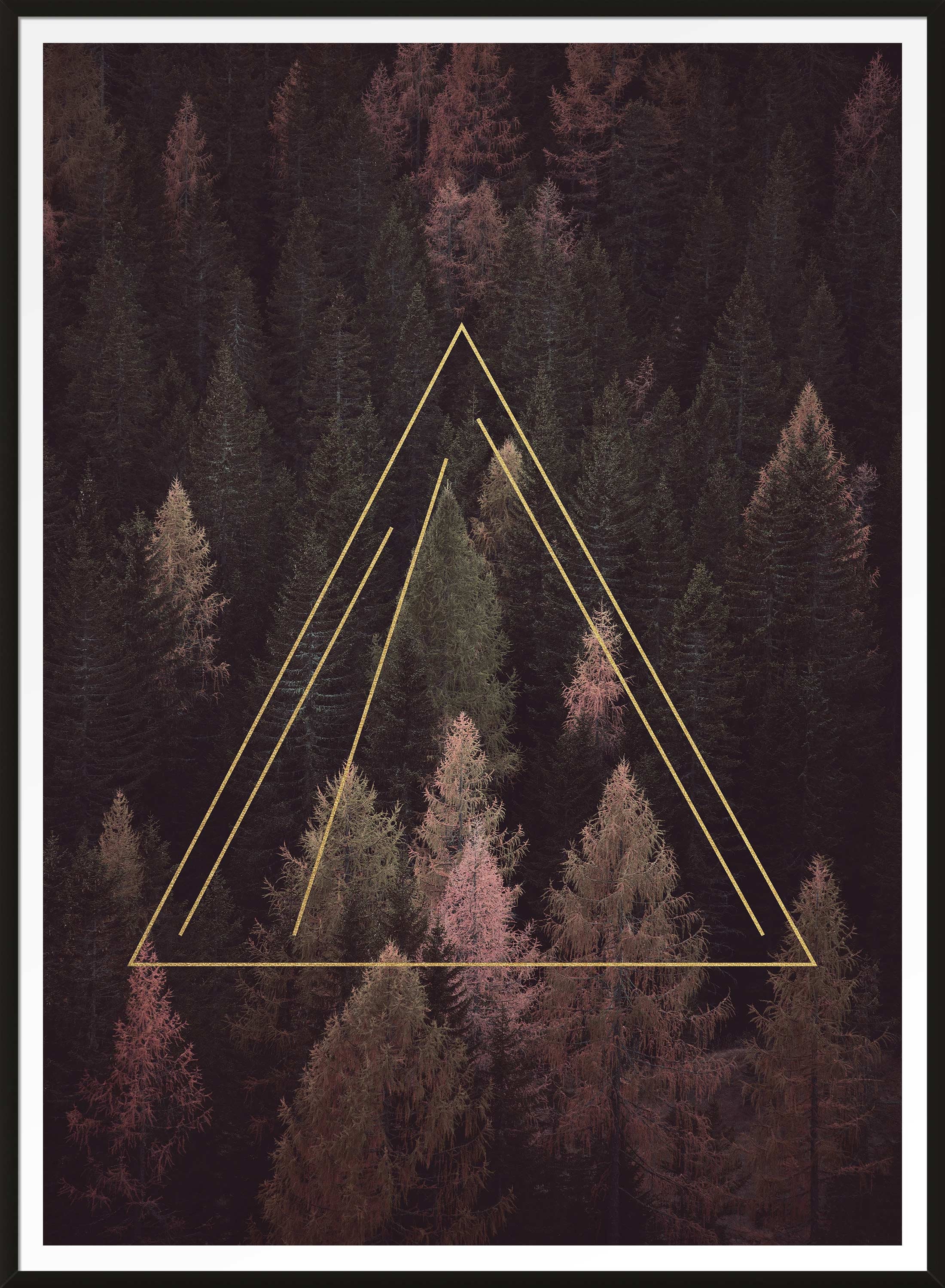 Forest Gold Print geometric scandi forest art print gold | Etsy