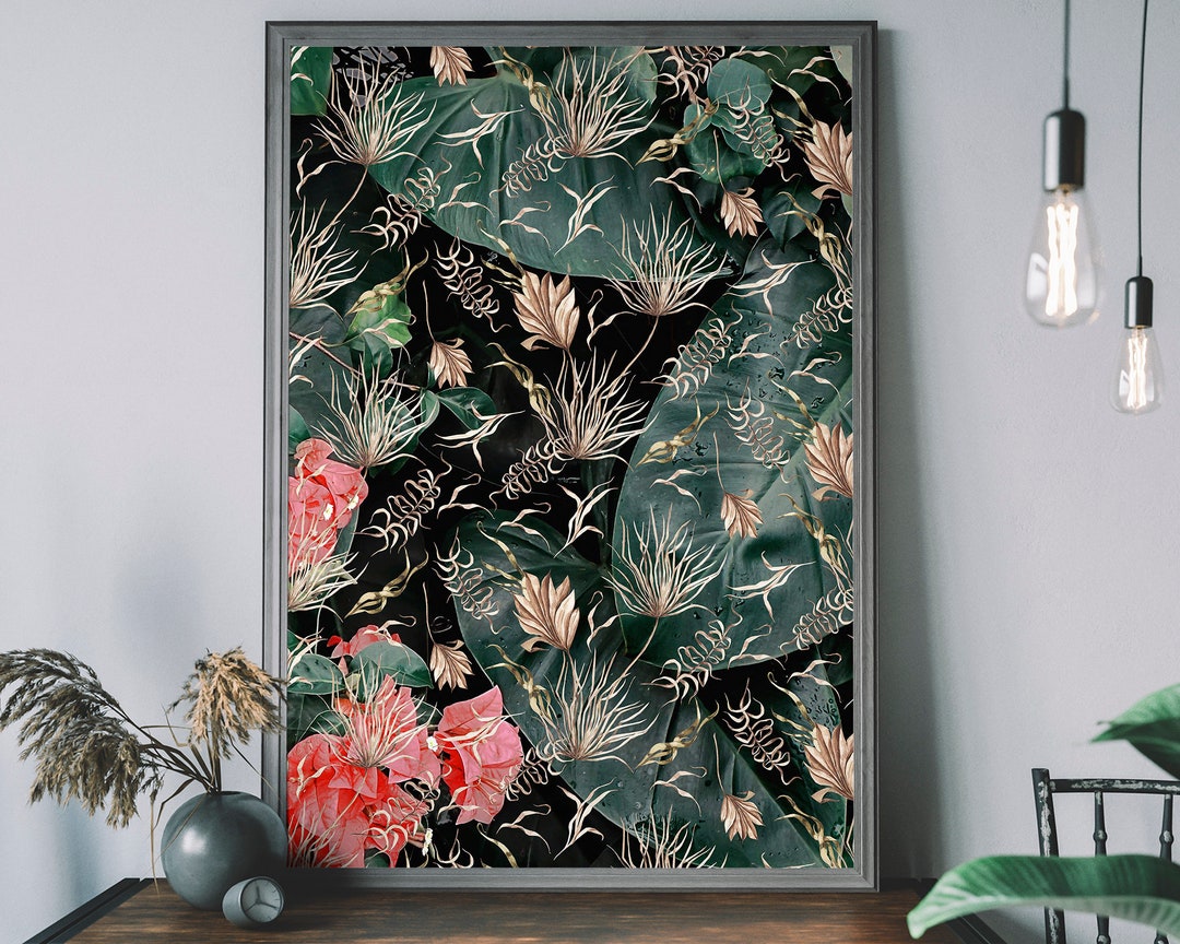 Tropical Plant Wall Art – Maximalism Botanical Poster, Floral Pattern ...