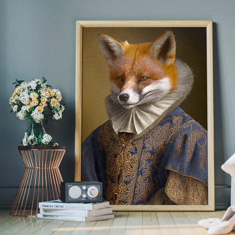 Victorian Fox Portrait Print – Renaissance Animal Painting, Altered Art ...