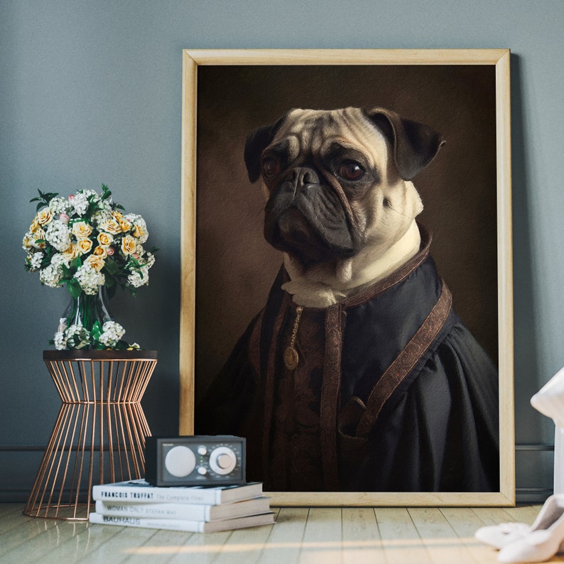 Pug Portrait – Dog in Clothes Picture, Altered Art Print, Animal Head ...