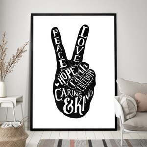 Peace Sign Art Print, Peace and Love, Inspirational Wall Art ...