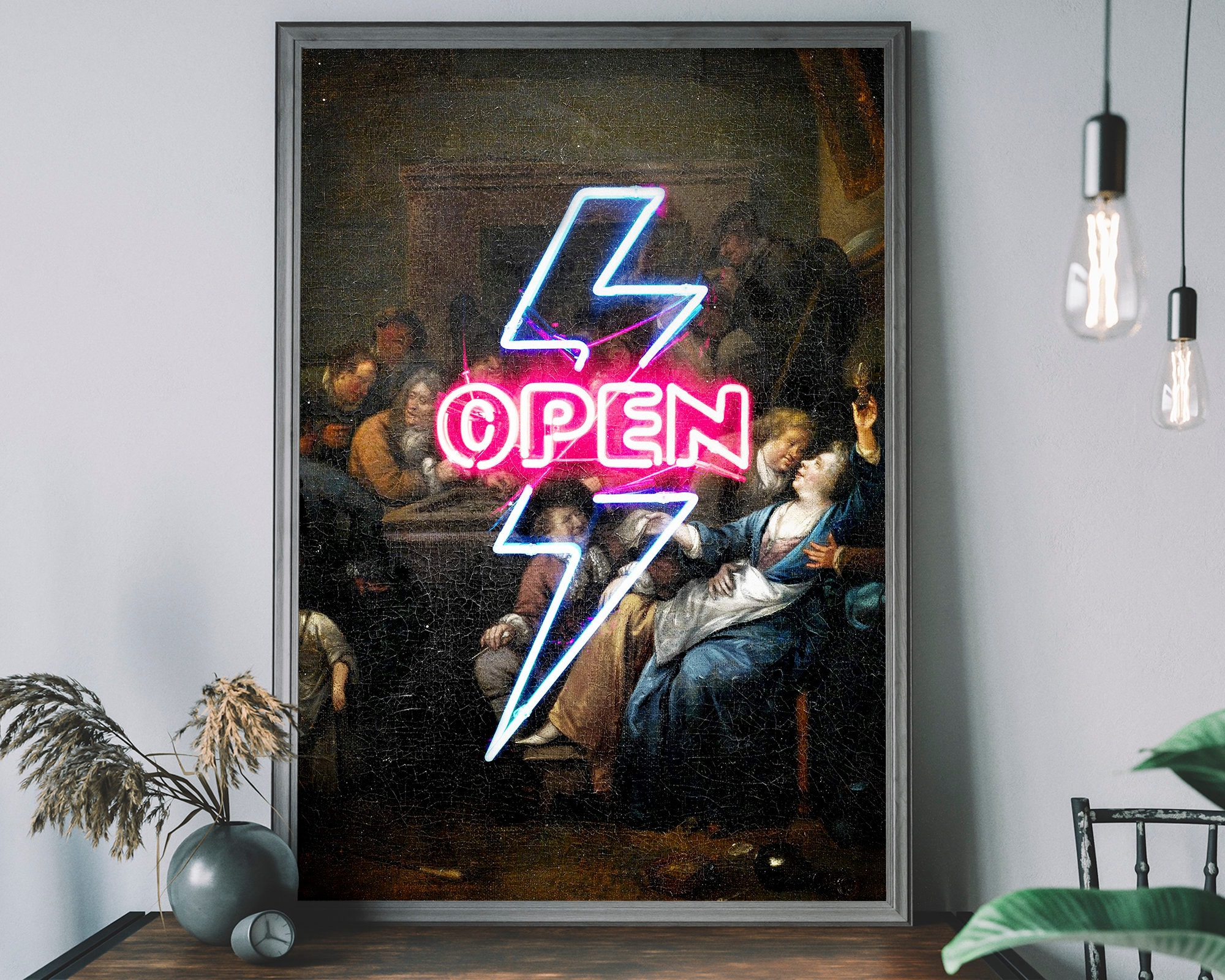 Open Sign Wall Art Lightning Bolt Art Print Altered Vintage - Etsy