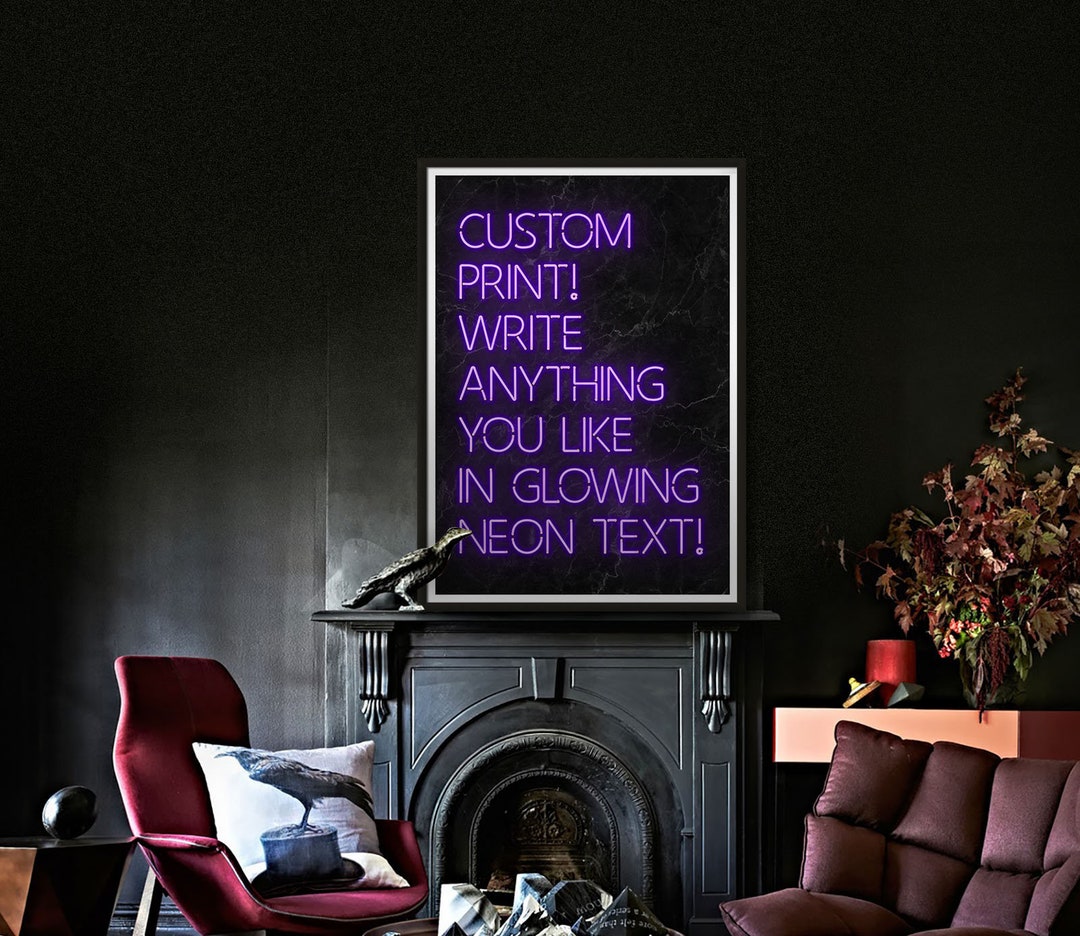 Customisable Purple Neon Art Poster – Personalised Quote Print, Custom ...
