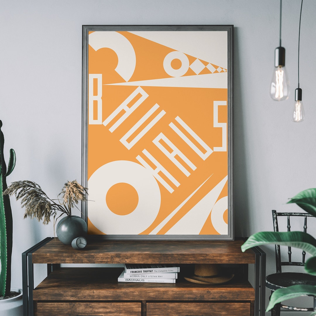 Yellow Bauhaus Typography Exhibition Poster, Minimalist Wall Art, Geometric Art Print, Retro ...