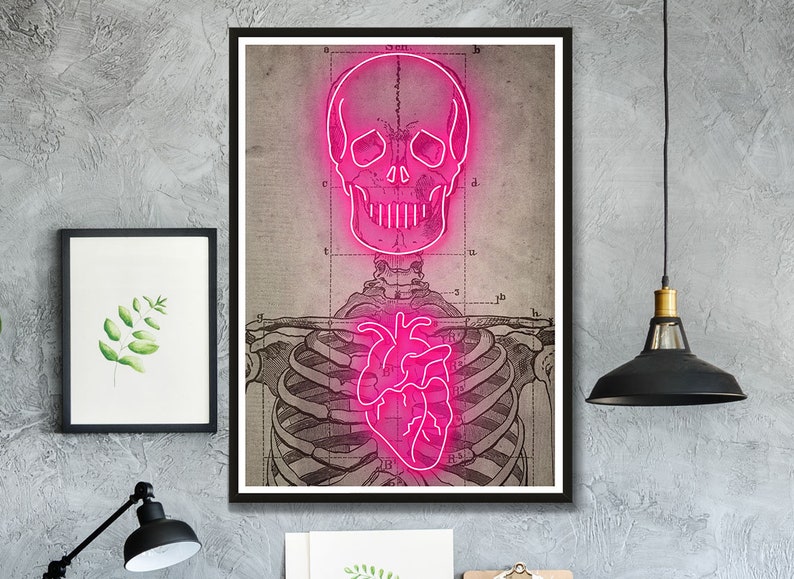 Neon Skeleton Vintage Diagram Art Print – Vintage Skeleton Print ...