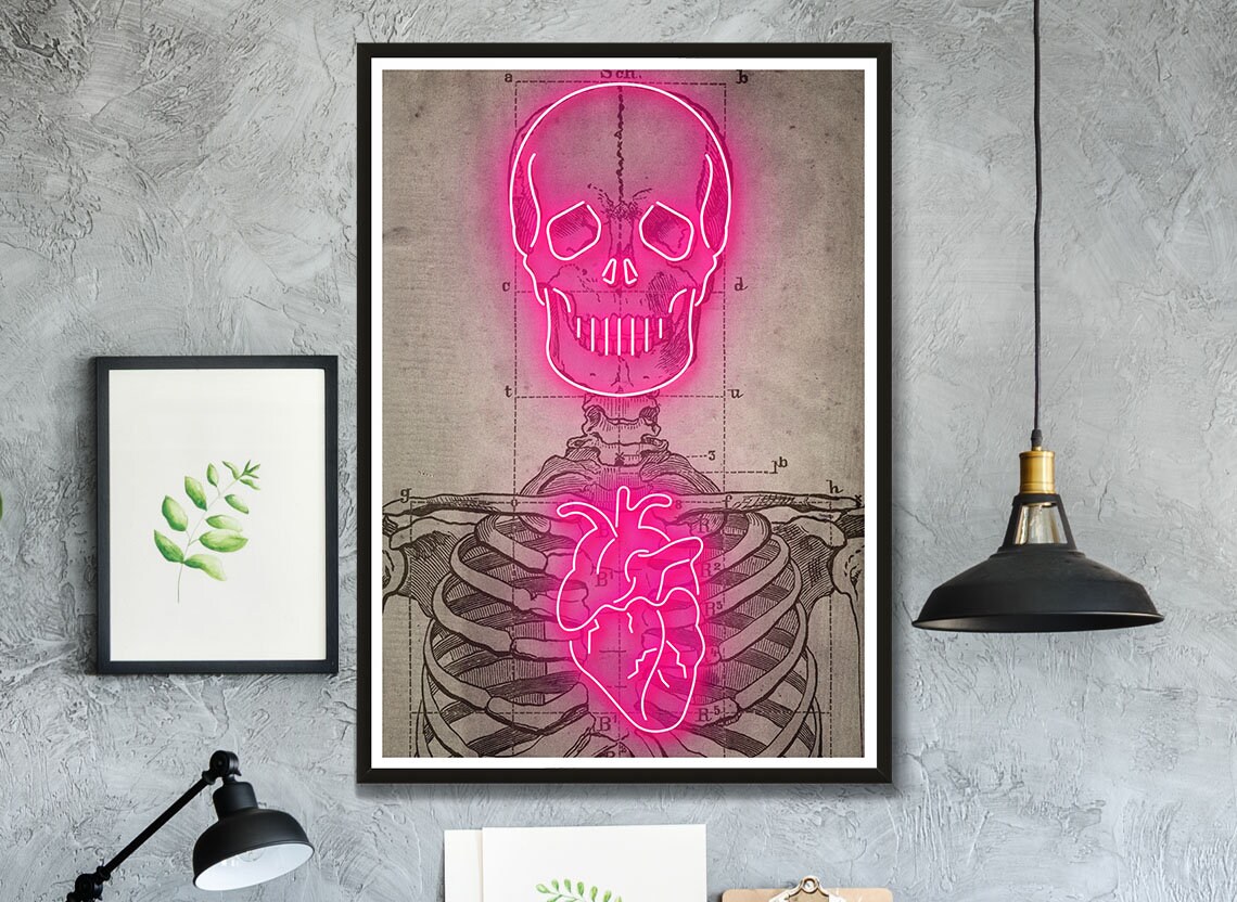 Neon Skeleton Vintage Diagram Art Print Vintage Skeleton | Etsy