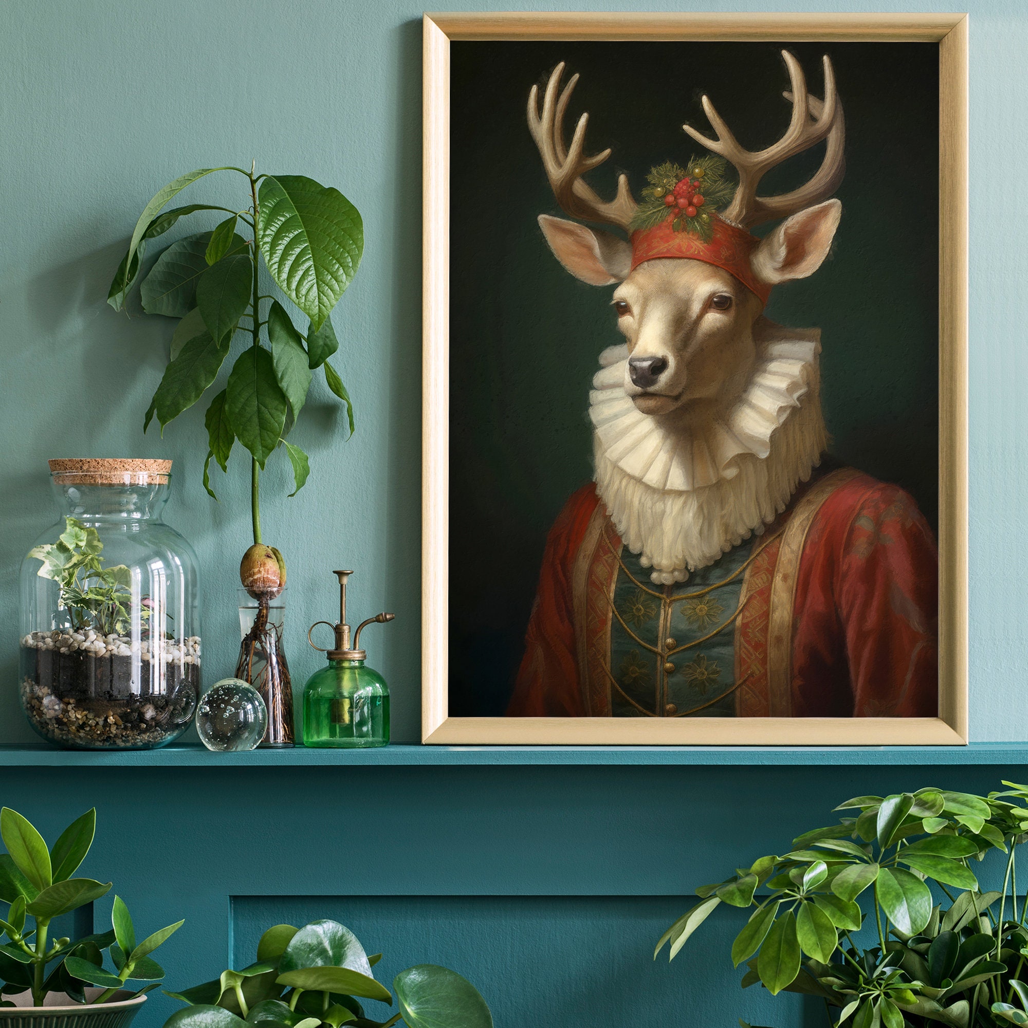 Christmas Reindeer Vintage Portrait – Renaissance Animal Painting ...
