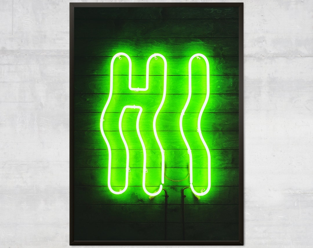 Hello Art Print – Welcome Wall Art, Green Neon Art Print, Entryway Neon ...