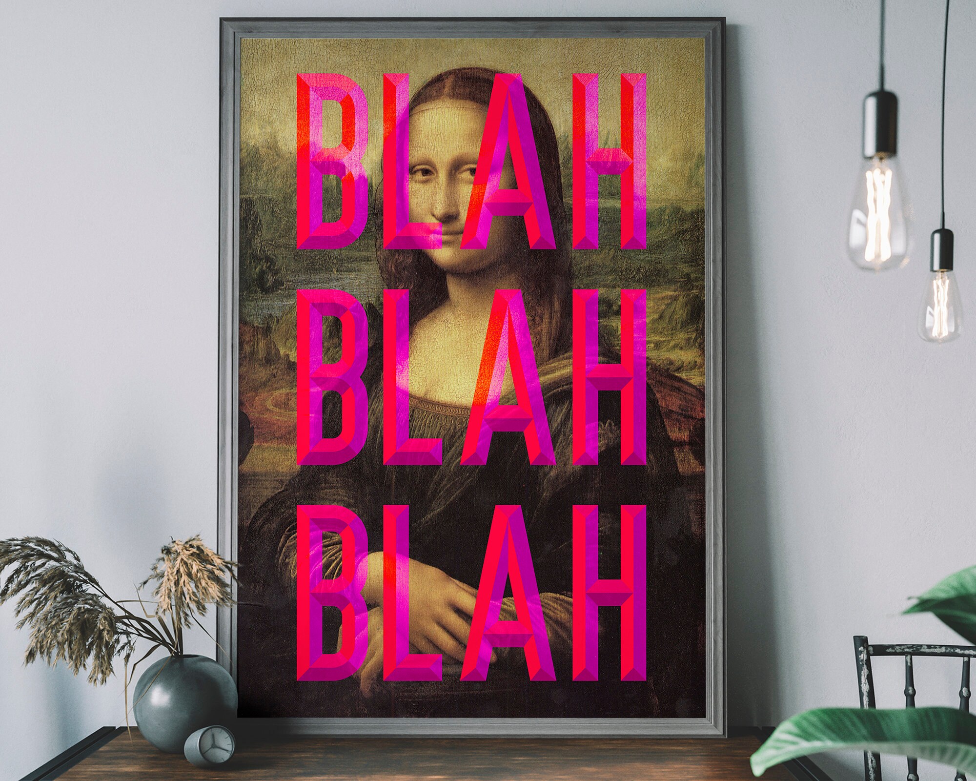 Blah Blah Blah Pink Art Print Mona Lisa Wall Art Leonardo Da | Etsy UK