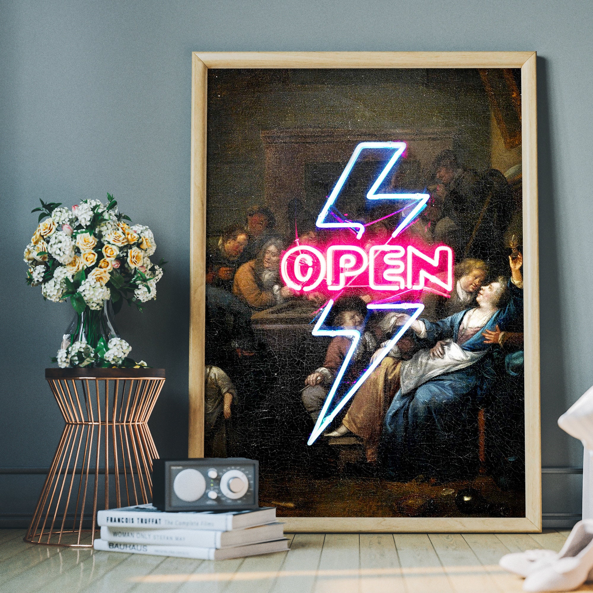 Open Sign Wall Art Lightning Bolt Art Print Altered Vintage - Etsy