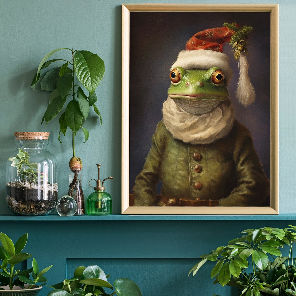 Christmas Frog Vintage Portrait, Renaissance Animal Painting, Festive ...