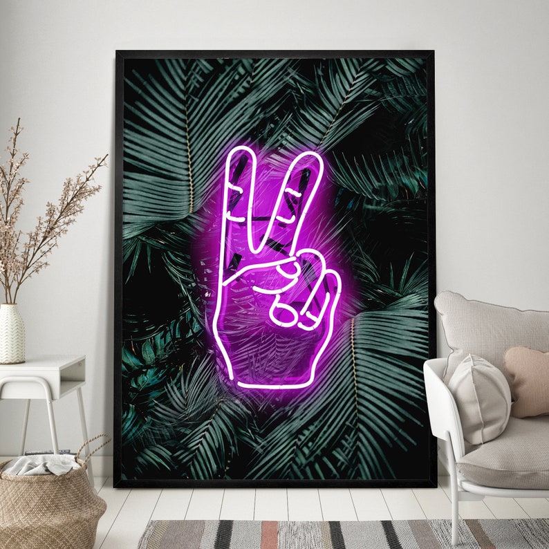 Peace Sign Neon Art Print Peace and Love Inspirational Wall | Etsy