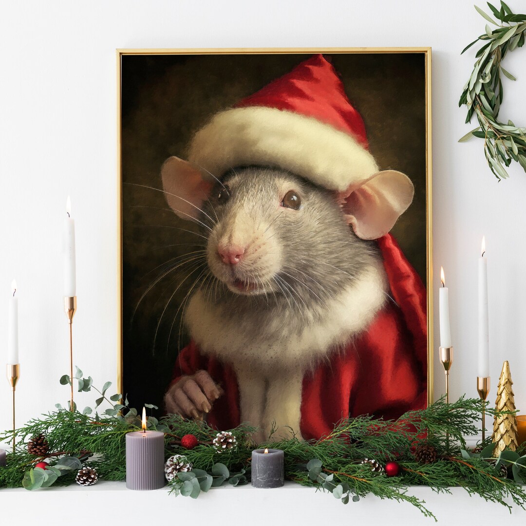 Christmas Rat Vintage Portrait, Renaissance Animal Painting, Festive ...