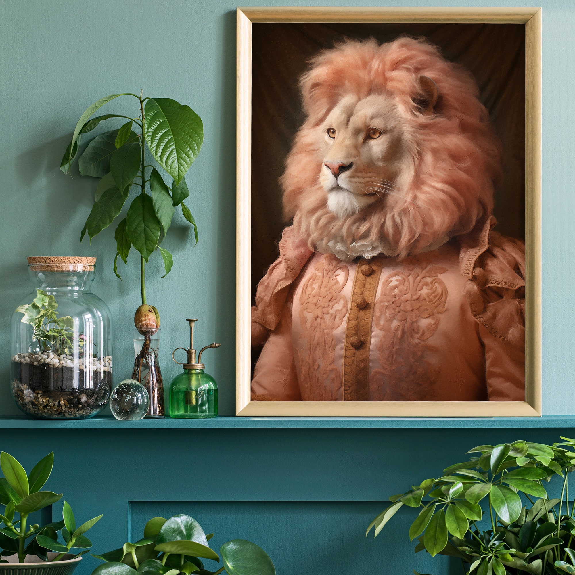 Lion Vintage Portrait, Renaissance Animal Painting in Pantone Color of ...