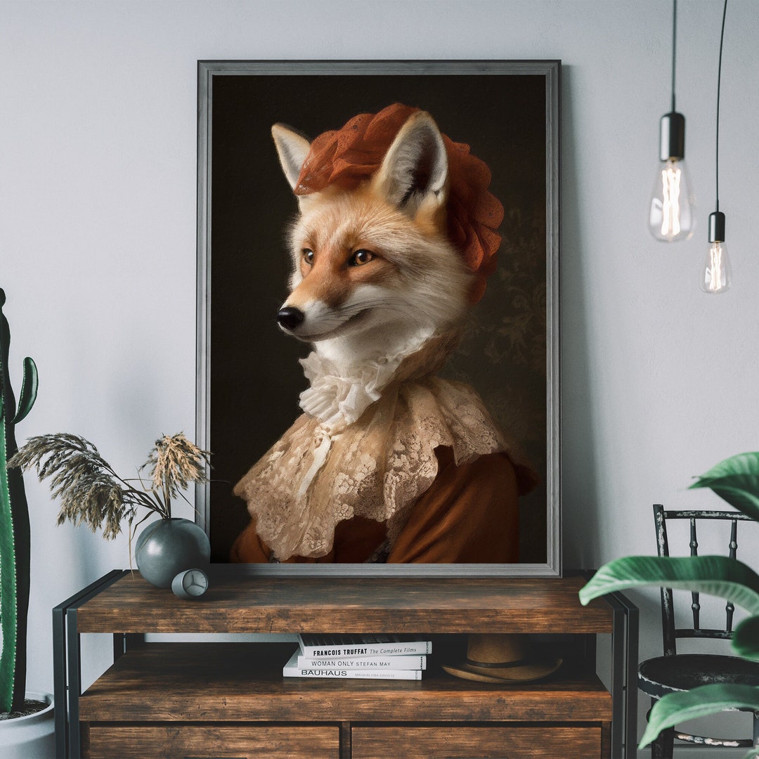 Fox Vintage Portrait, Renaissance Animal Painting, Altered Art Print ...