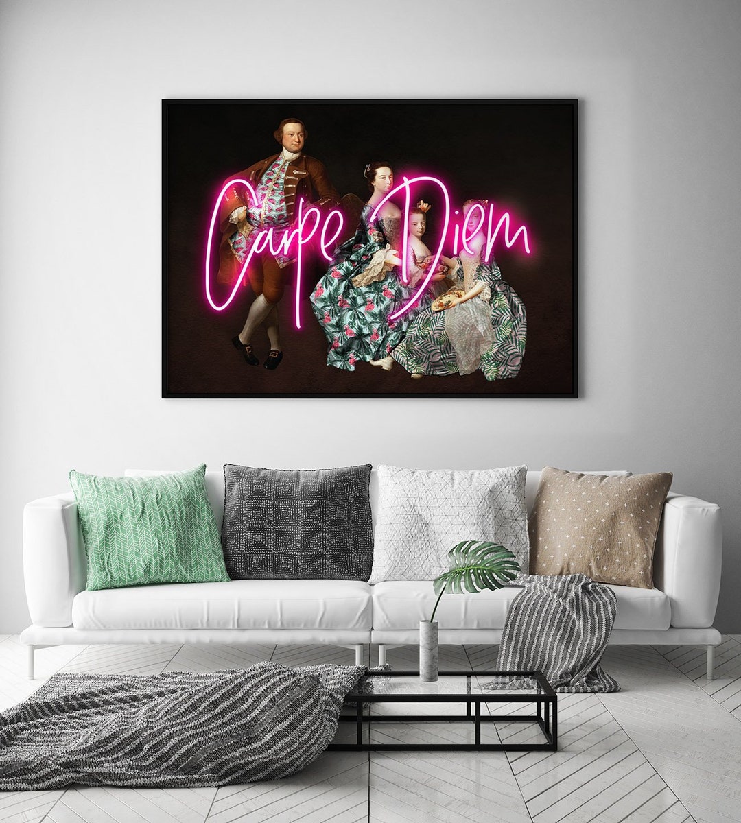 Carpe Diem Neon Art Print, Abstract Victorian Art Print, Pink Neon Text ...
