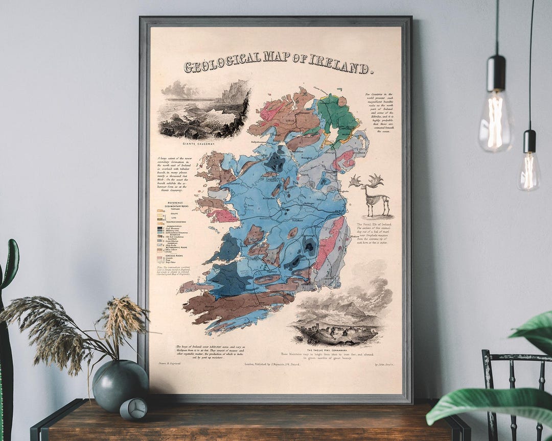 Geological Map of Ireland, Vintage Irish Map, Historical Ireland Map ...