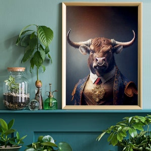 Bull Vintage Portrait, Renaissance Animal Painting, Altered Art Print ...