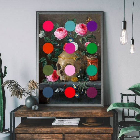 Renaissance Art Print Vintage Skull Painting Polka Dot Wall - Etsy