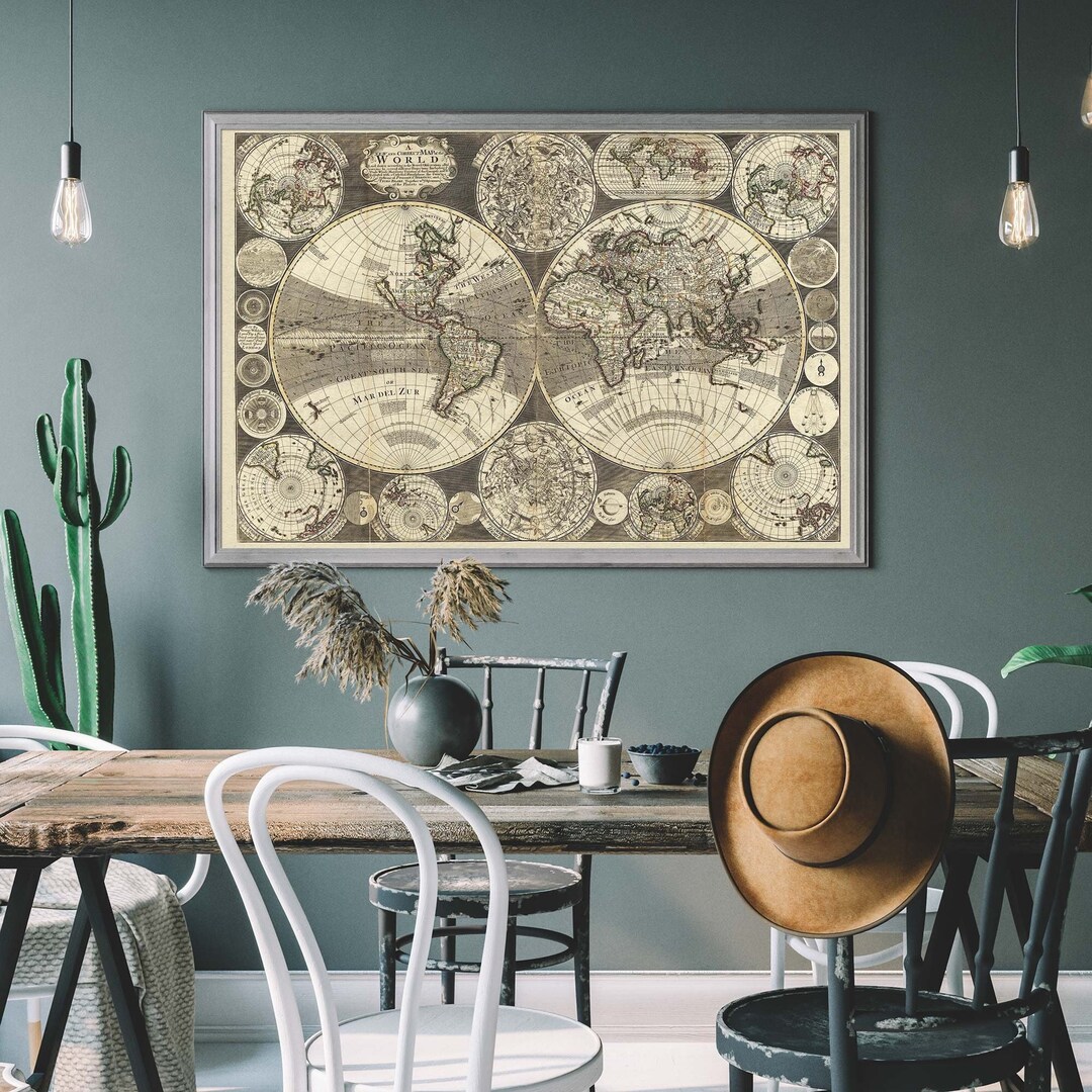 Vintage World Map, Antique Map Illustration, Historical Map Art Print ...