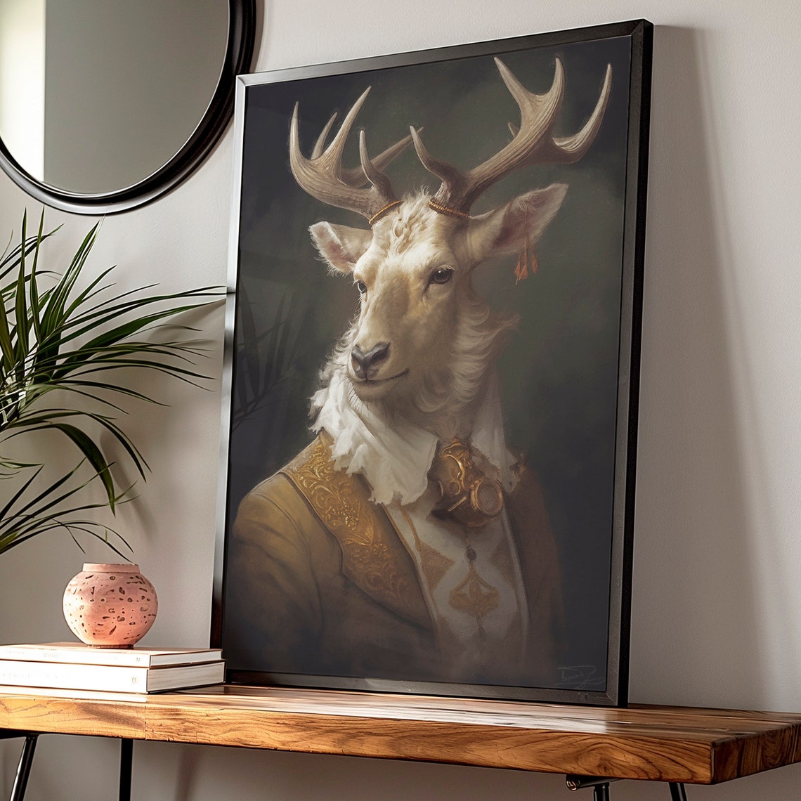 Stag Vintage Portrait Art Print - Renaissance Animal Painting, Animal ...