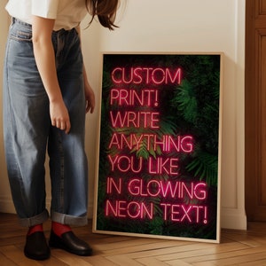 Personalised Pink Neon Art Print, Create Your Own Print, Custom ...