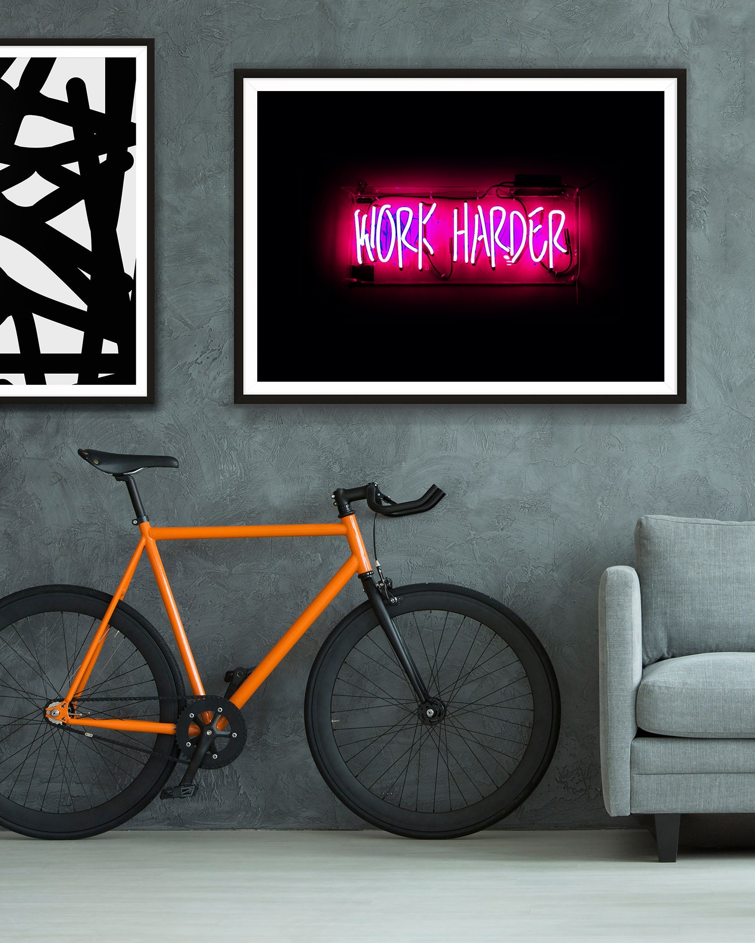 Work Harder Neon Landscape Print – Pink Neon Art, Motivational Phrase ...
