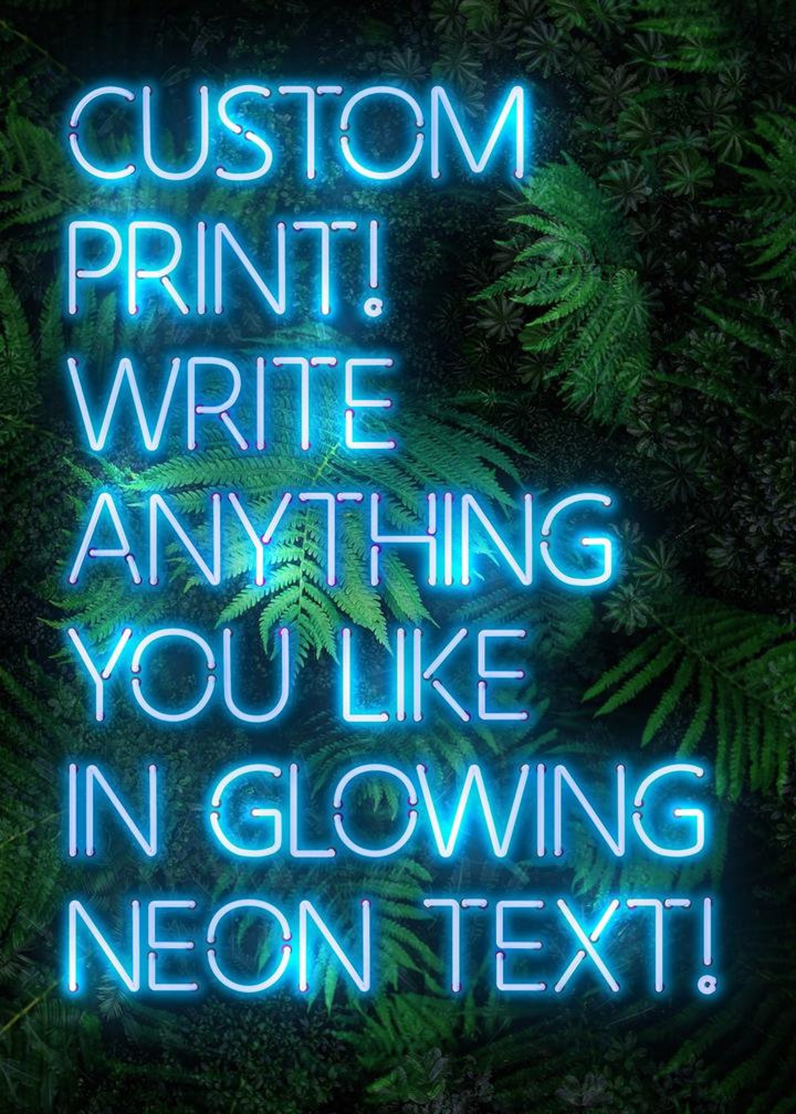 Personalised Blue Neon Art Print – Quote Print, Custom Floral Art ...