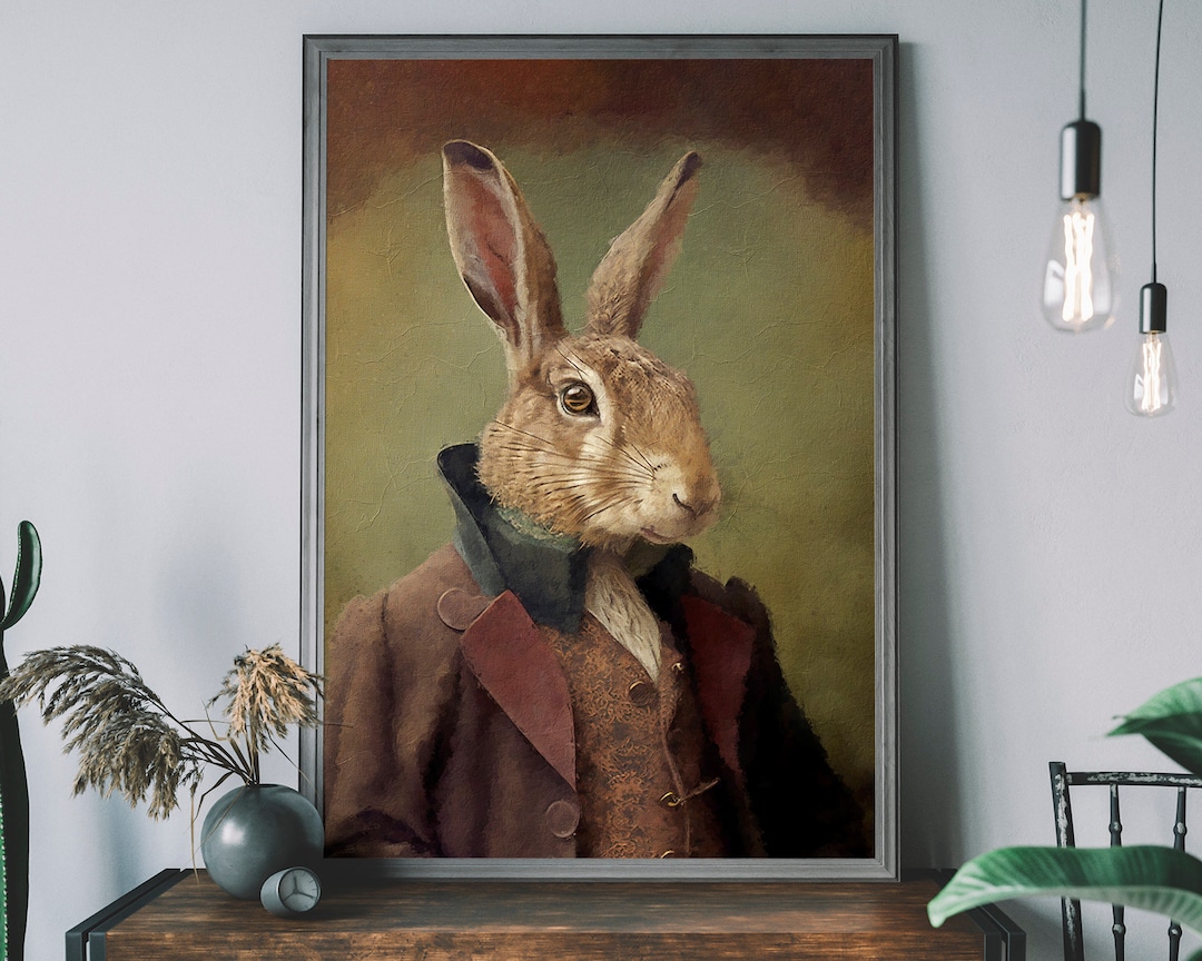 Vintage Hare Print, Altered Art Print, Animal Head & Human Body, Unique ...