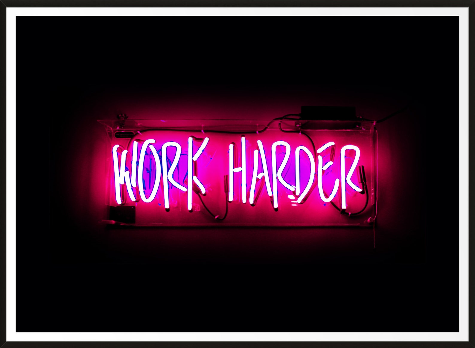 Work Harder Neon Landscape Print Pink Neon Art Print Phrase - Etsy UK