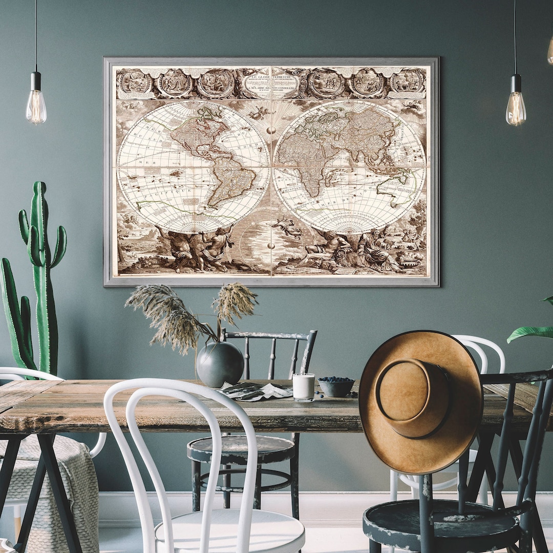 Vintage World Map Art Print – Nautical Exploration Poster, Old World ...