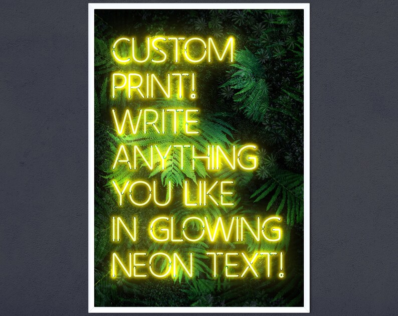 Personalised Yellow Neon Art Print, Quote Print, Custom Floral Art ...