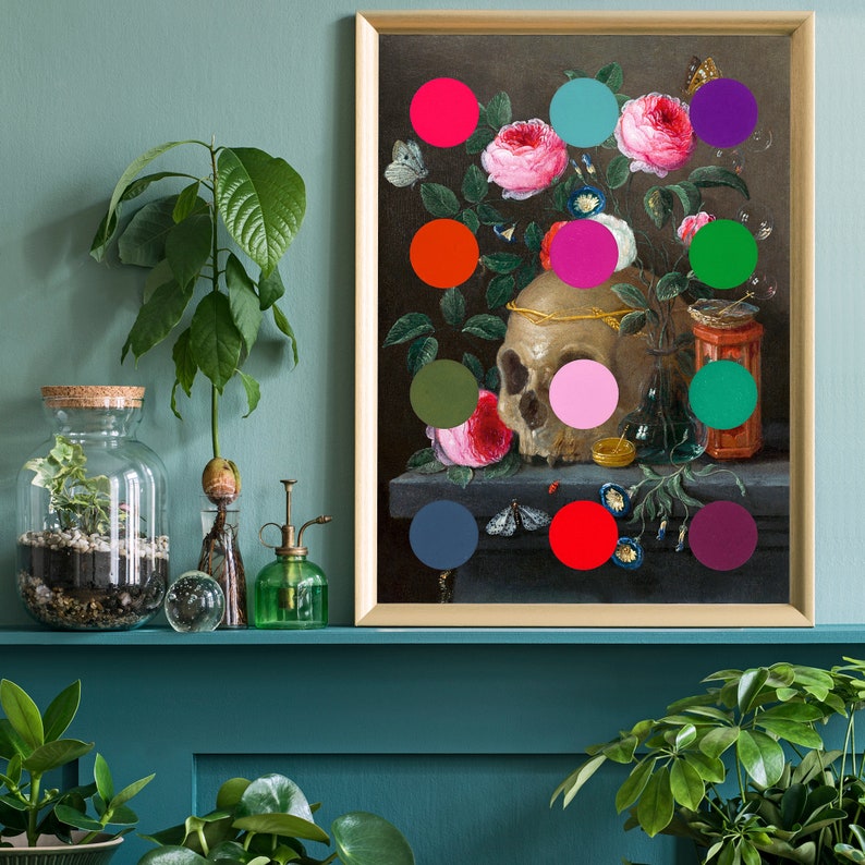 Renaissance Art Print Vintage Skull Painting Polka Dot Wall - Etsy