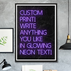 Customisable Purple Neon Art Poster – Personalised Quote Print, Custom ...