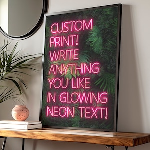Personalised Pink Neon Art Print, Create Your Own Print, Custom ...