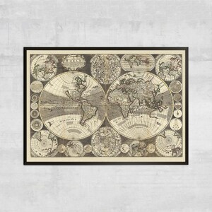 Vintage Black White World Map — Antique Travel Art - Etsy