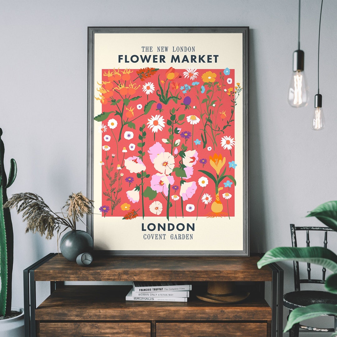 London Flower Market Print, Covent Garden Flower Market, Retro Floral ...