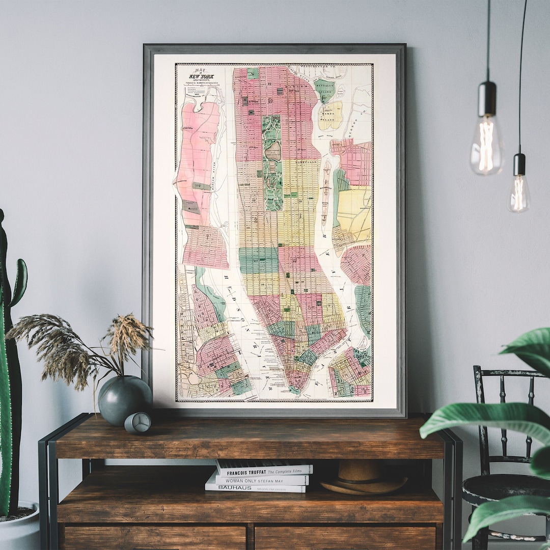 Vintage New York Map, NYC Map, Antique Travel Poster, Brooklyn Map ...