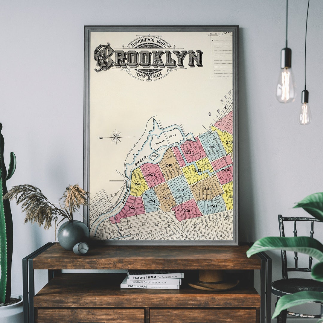 Vintage Brooklyn Map, NYC Map, Antique Travel Poster, Brooklyn Map Poster - Etsy