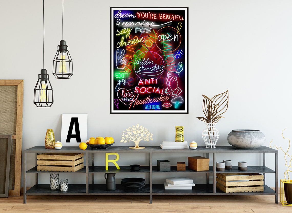 Neon Sign Mashup Print Neon Art Print Neon Sign Typography - Etsy