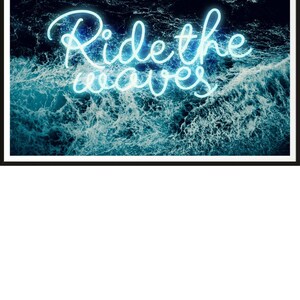 Ride the Waves Surf Neon Print, Ocean Art Print, Surfer Wall Decor ...