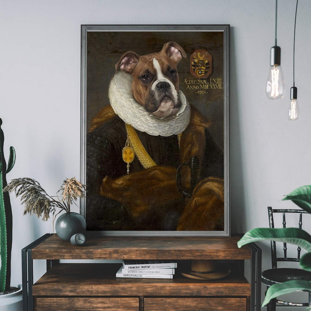 Renaissance Animal Painting – Altered Art Boxer Dog Print, Animal Head ...