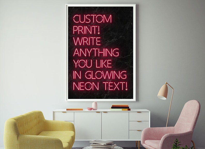 Personalized Red Neon Art Poster – Customisable Large Quote Wall Art ...