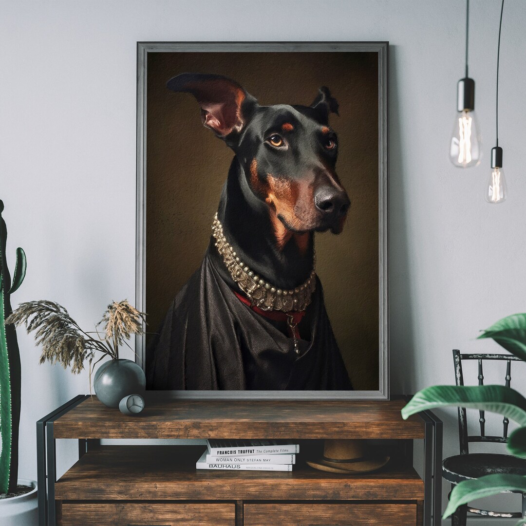 Doberman Art Print, Animal Painting Altered Art Print, Animal Head ...