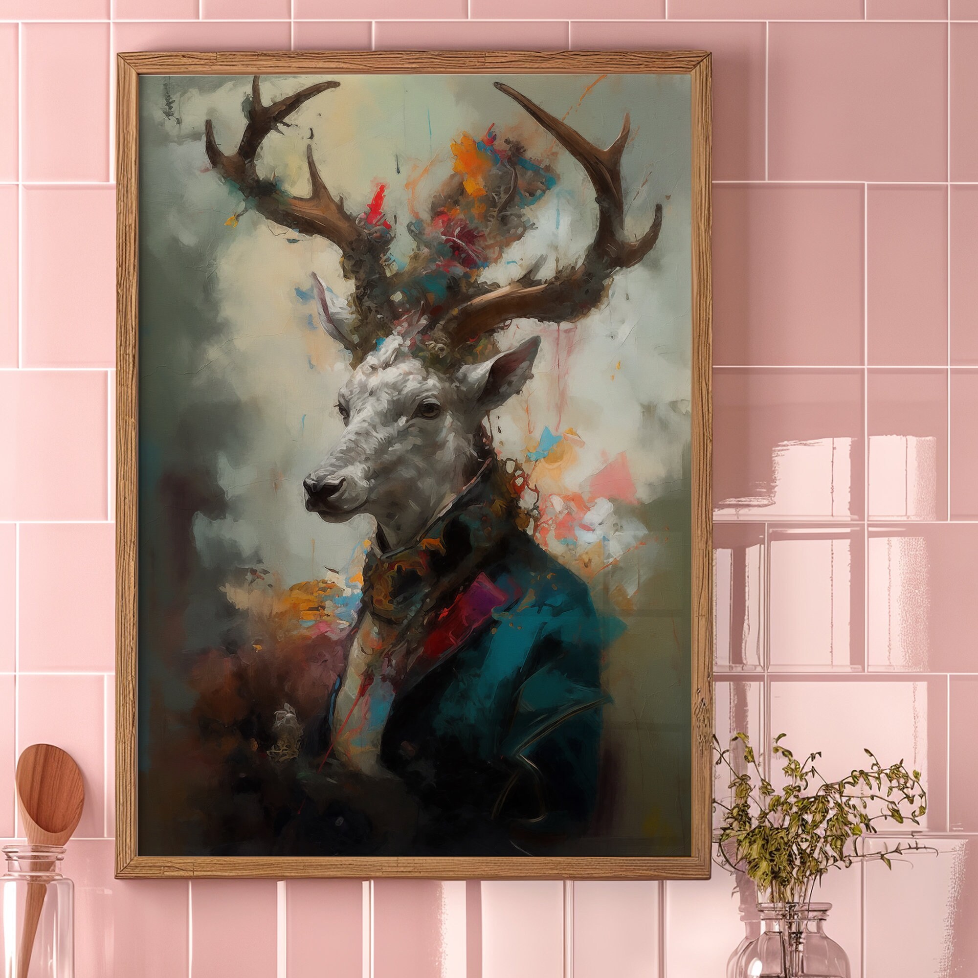 Stag Portrait Art Print – Renaissance Animal Painting, Animal Head ...