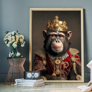 Chimp Vintage Portrait, Altered Art Regal Monkey Animal Print, Animal ...