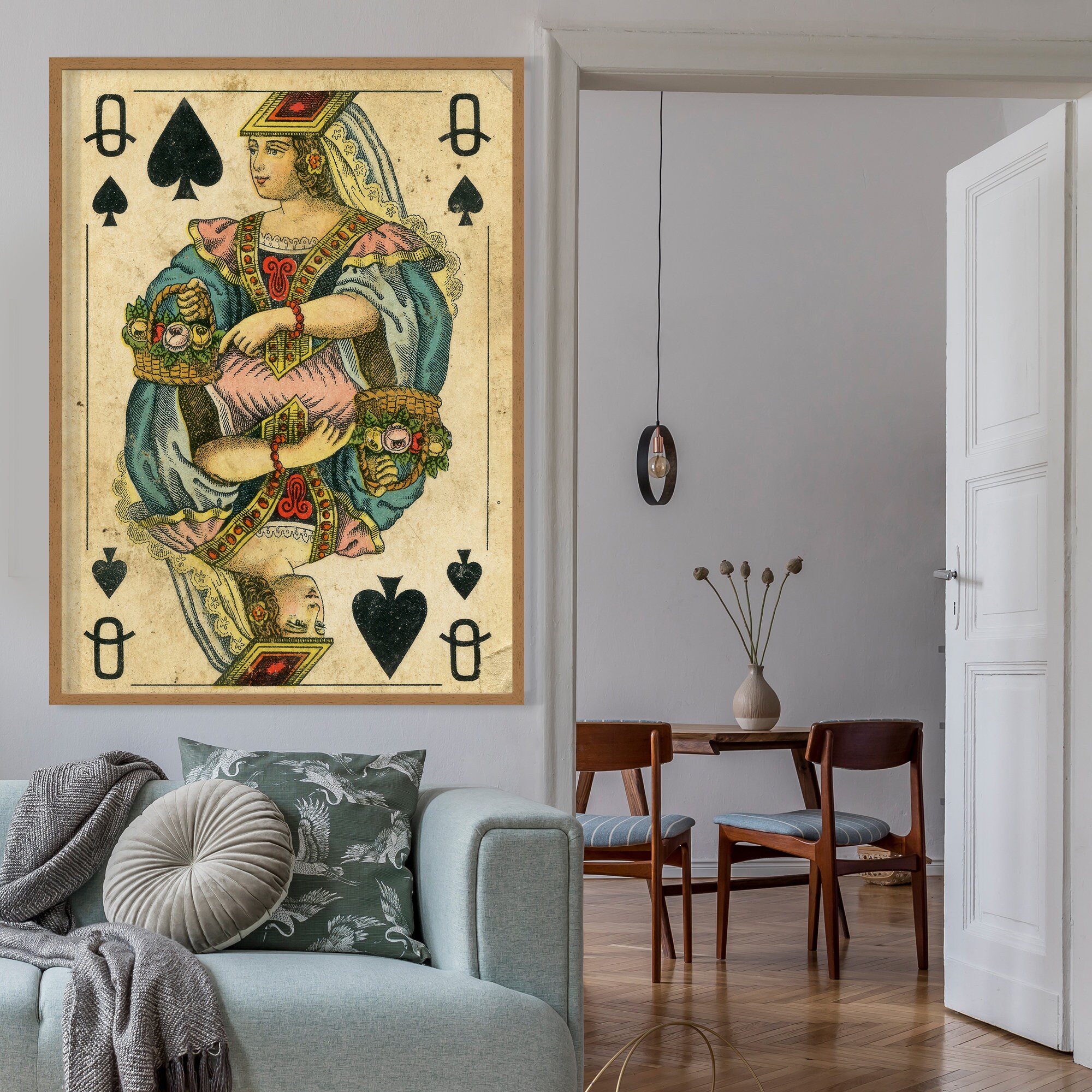 Queen of Spades Vintage Playing Card Print – Retro Wall Art, Rustic ...